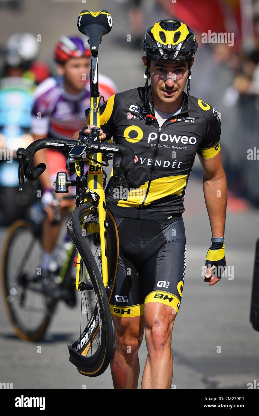 French Angelo Tulik of Direct Energie pictured after a fall during the ...