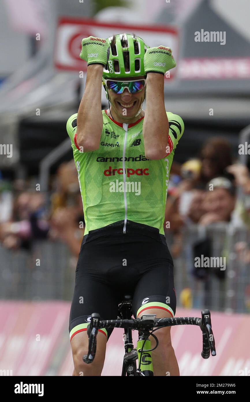 French Pierre Roland of Cannondale Drapac Pro Cycling Team celebrates ...