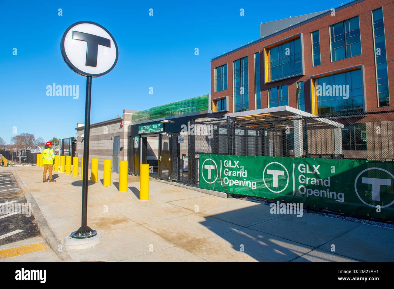 Boston Metro MBTA Green Line Medford Tufts station in city of Medford ...