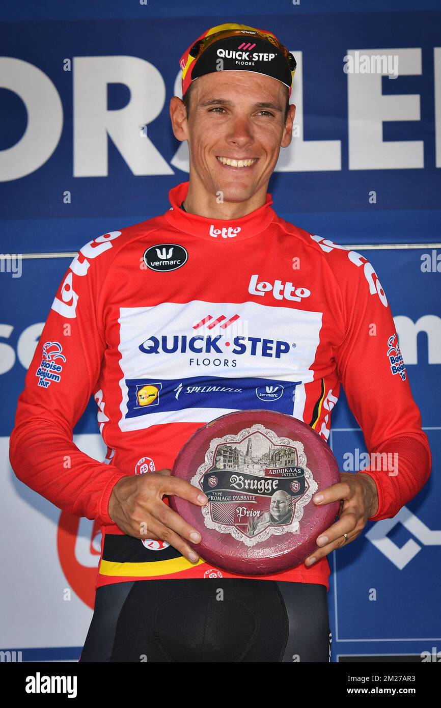Belgian Philippe Gilbert of Quick-Step Floors celebrates on the podium ...