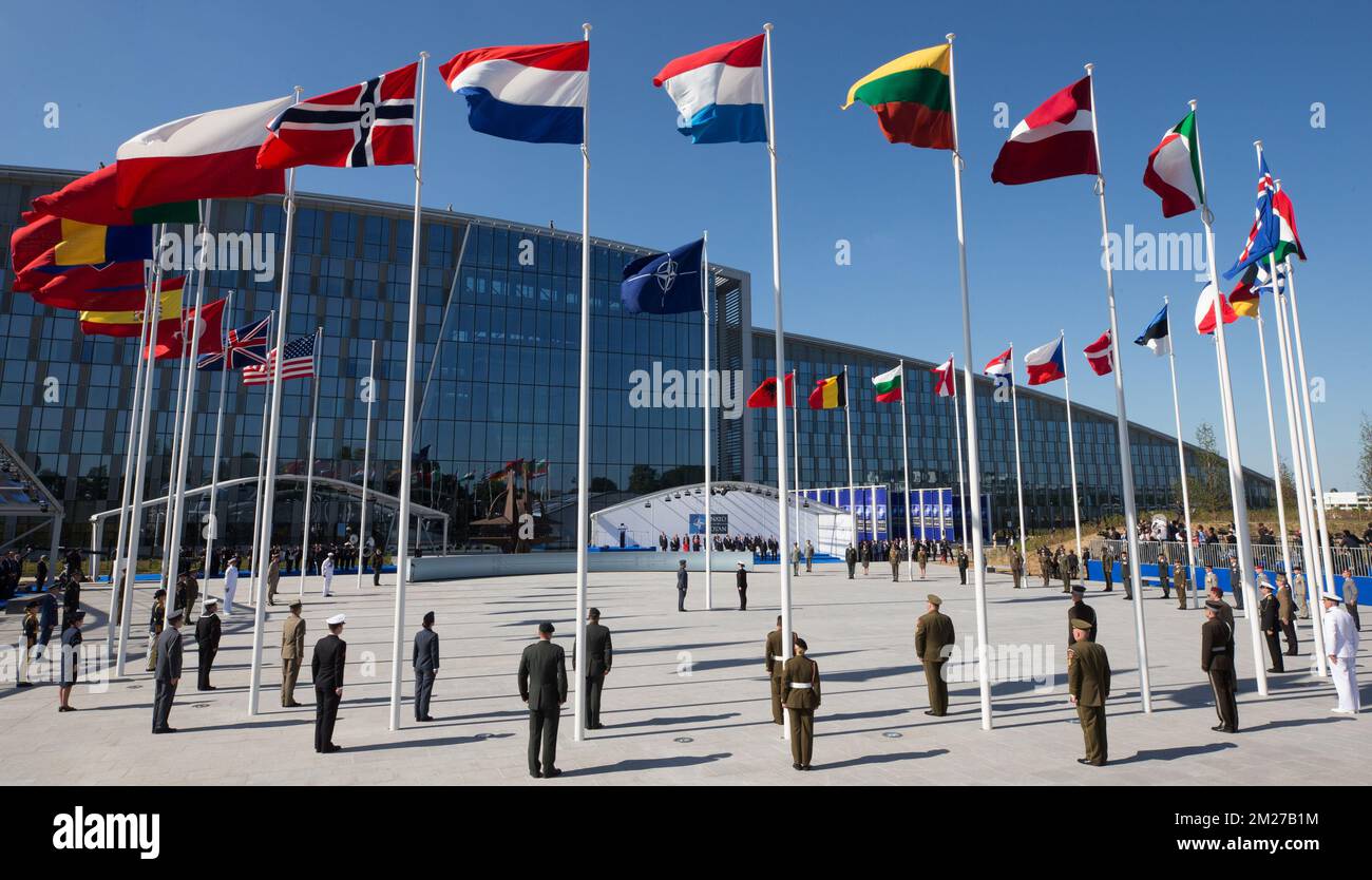 Illustration picture shows flags of the NATO countries during the ...