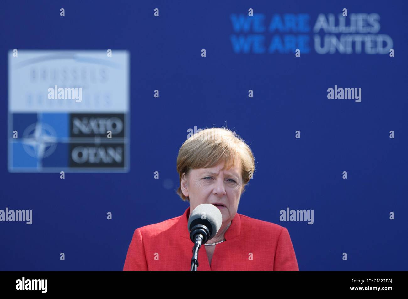 Chancellor of Germany Angela Merkel delivers a speech at the unveiling ...