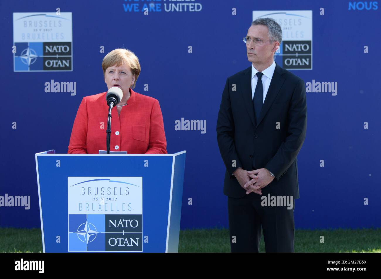 Chancellor of Germany Angela Merkel and NATO Secretary General Jens ...