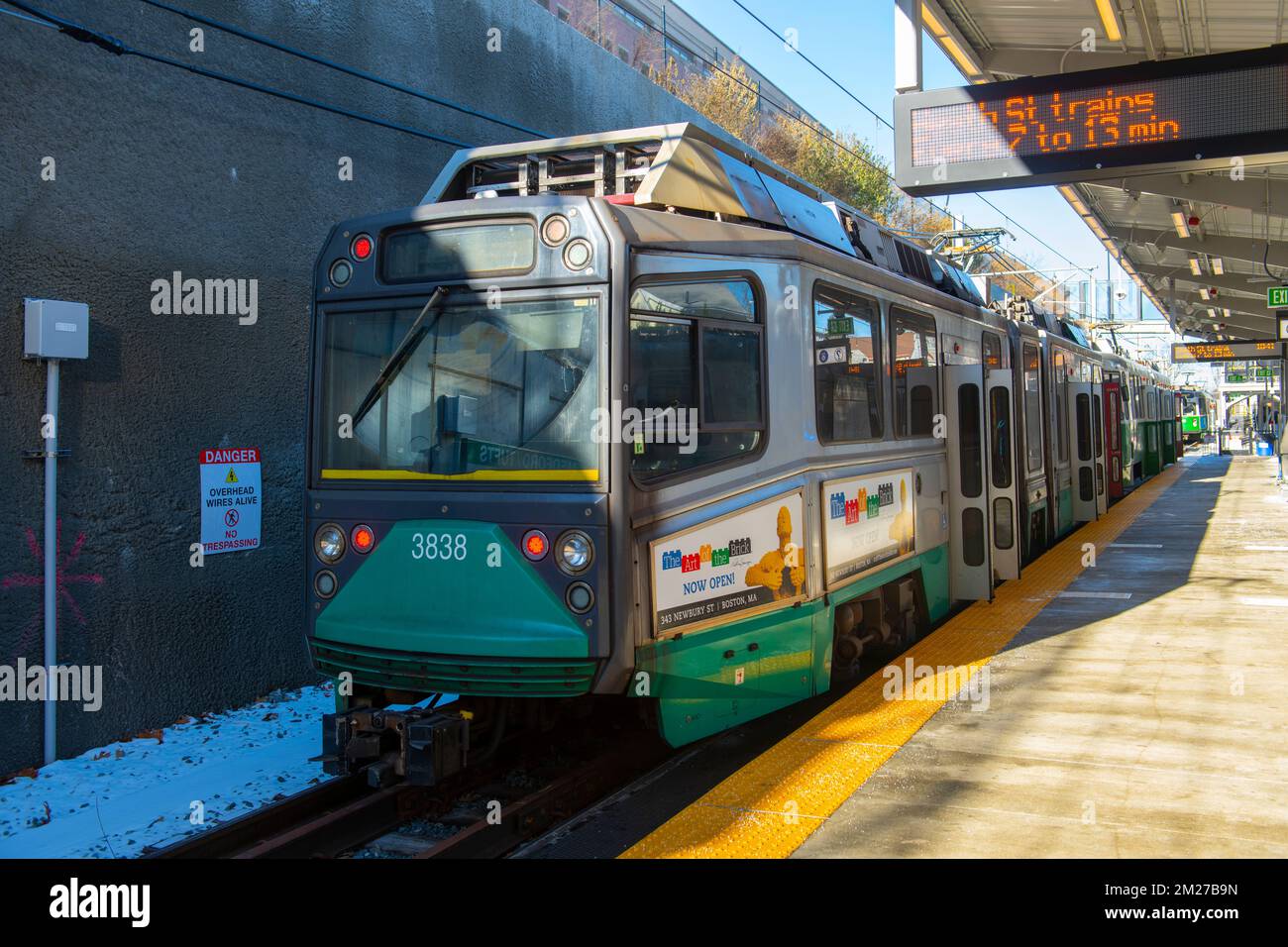 MBTA Green Line Ansaldo Breda Type 8 train at Medford Tufts station in ...