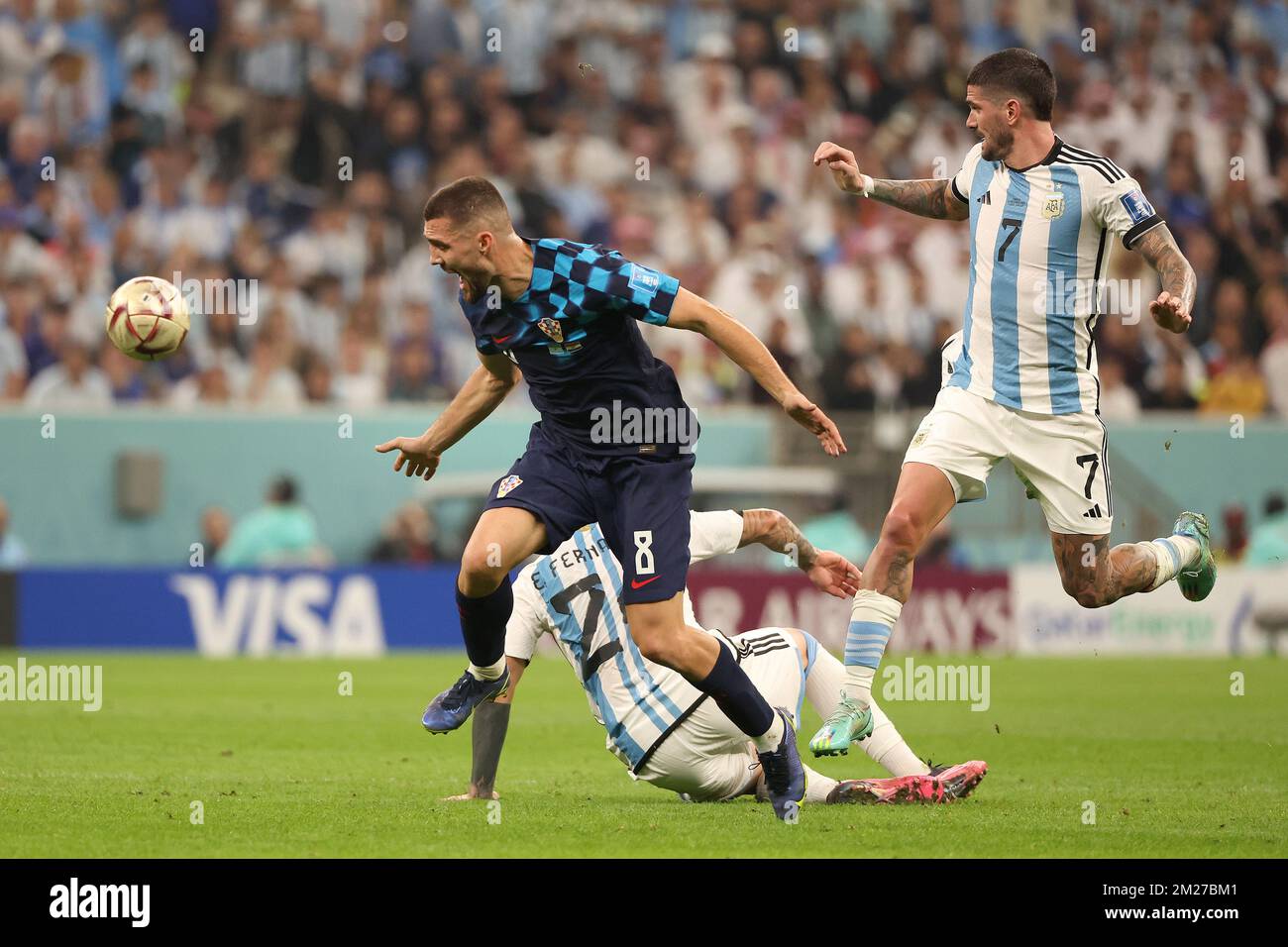 Mateo Kovacic of Croatia, Rodrigo De Paul of Argentina during the FIFA ...