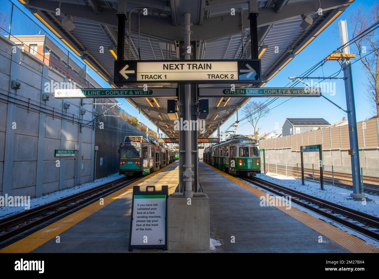Boston Metro MBTA Green Line Medford Tufts station in city of Medford ...