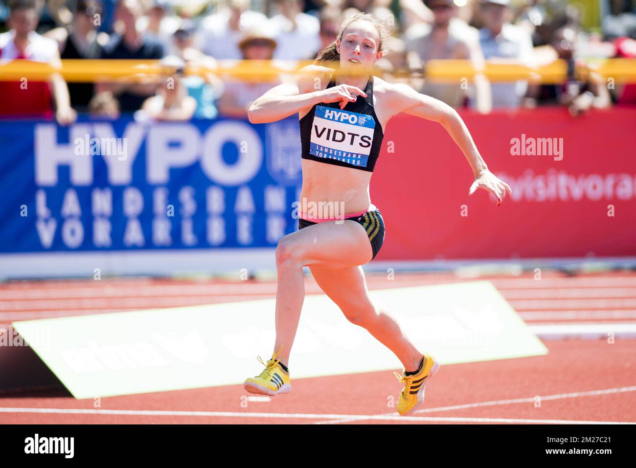 Noor Vidts pictured in action during the high jump event of the women's ...