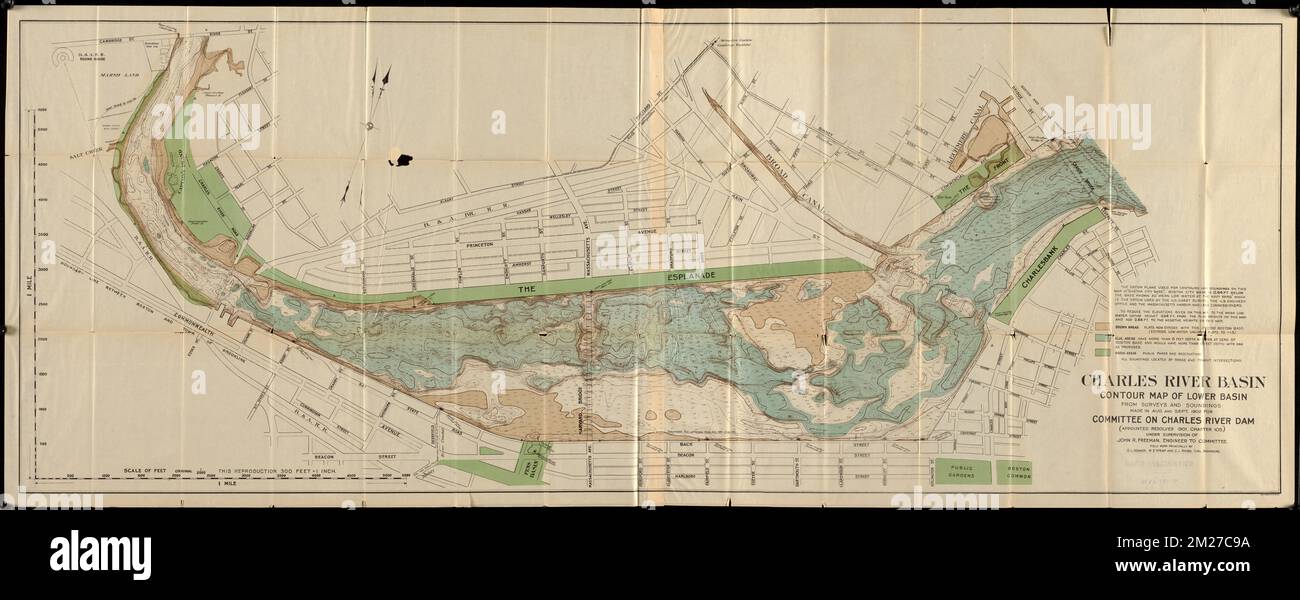 Charles River Basin contour map of lower basin from surveys and ...