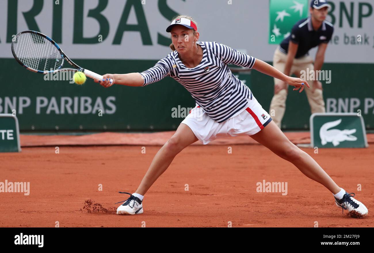 Belgian Elise Mertens pictured in action during a tennis game between ...
