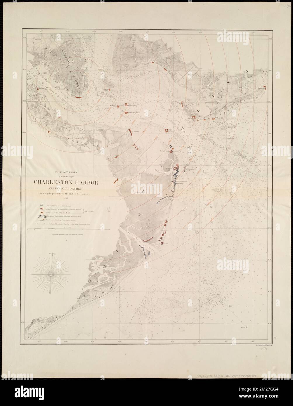 Charleston Harbor and its approaches showing the positions of the Rebel ...