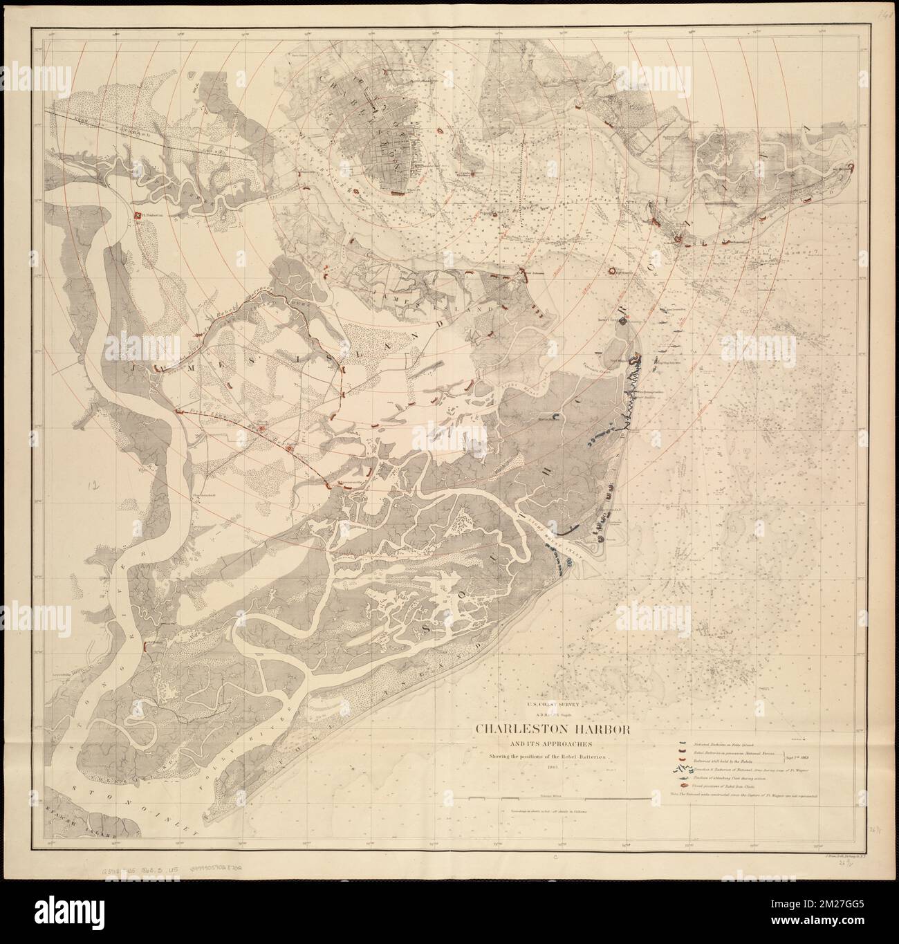 Charleston Harbor and its approaches showing the positions of the Rebel ...