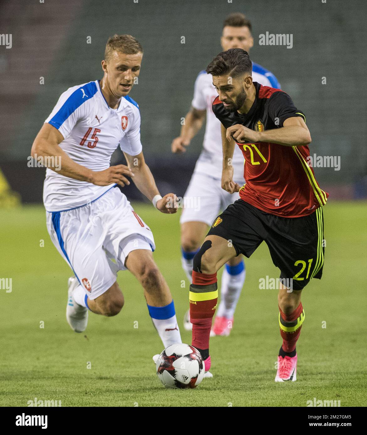 Czech Tomas Soucek and Belgium's Yannick Carrasco fight for the ball ...