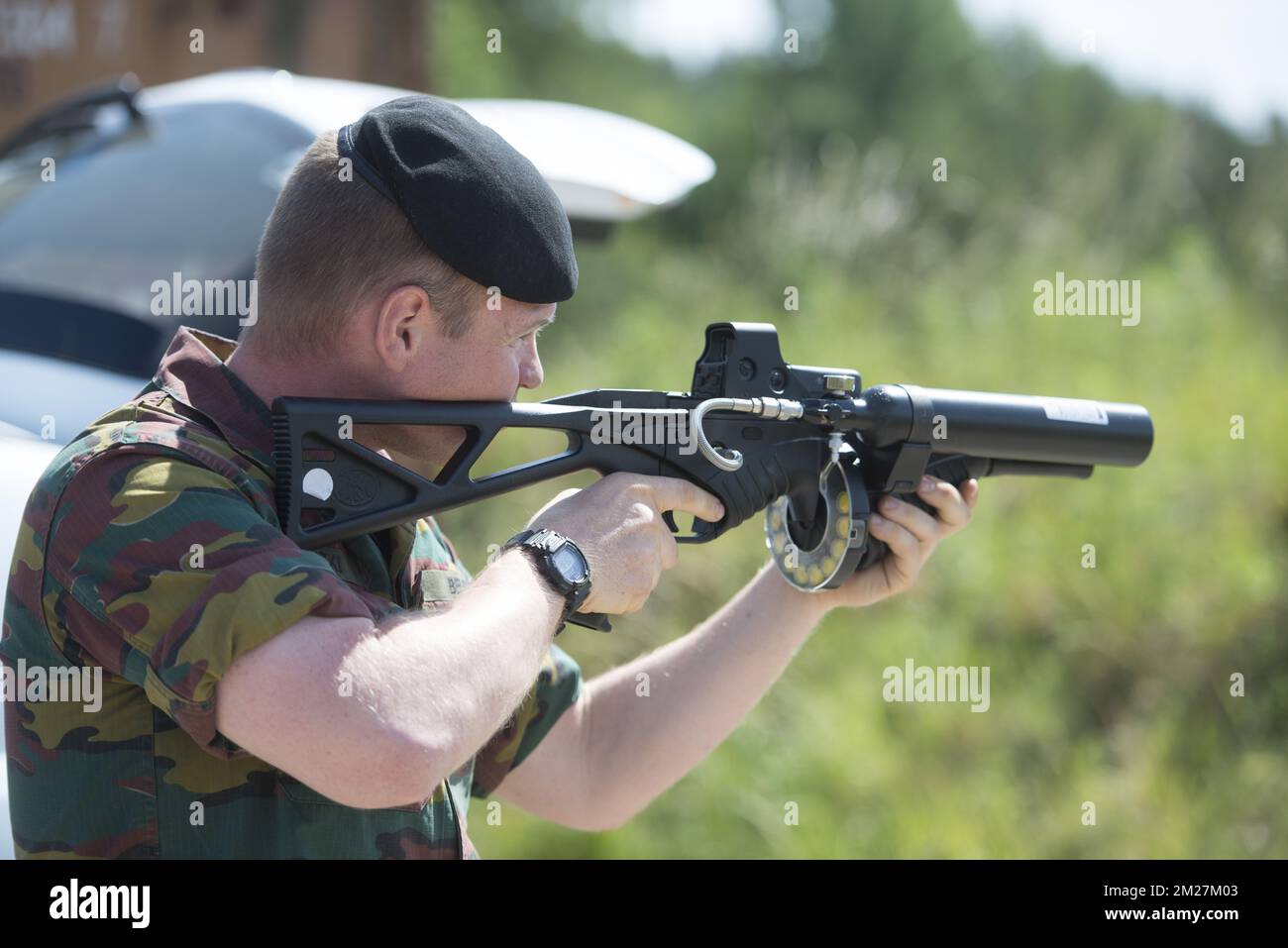 Illustration picture shows a soldier holding an FN 303 semi-automatic ...