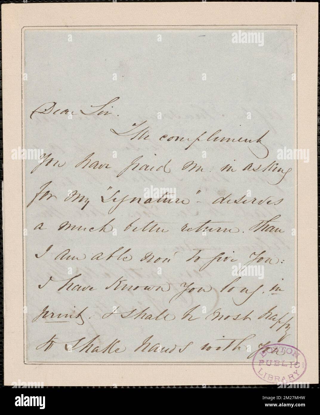 Charlotte Cushman signed autograph note, [London] , Abolitionists ...