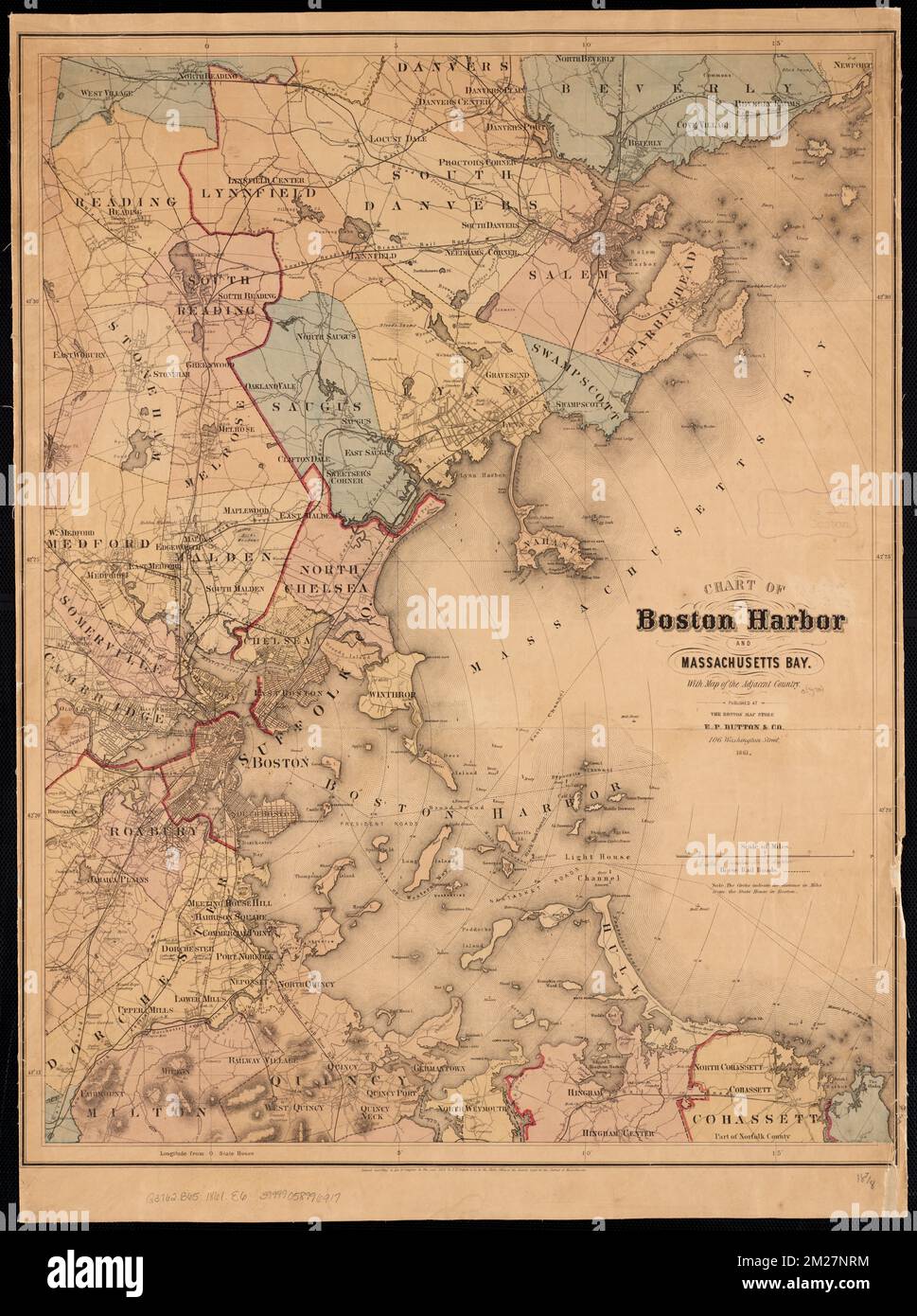 Chart of Boston Harbor and Massachusetts Bay : with map of the adjacent ...