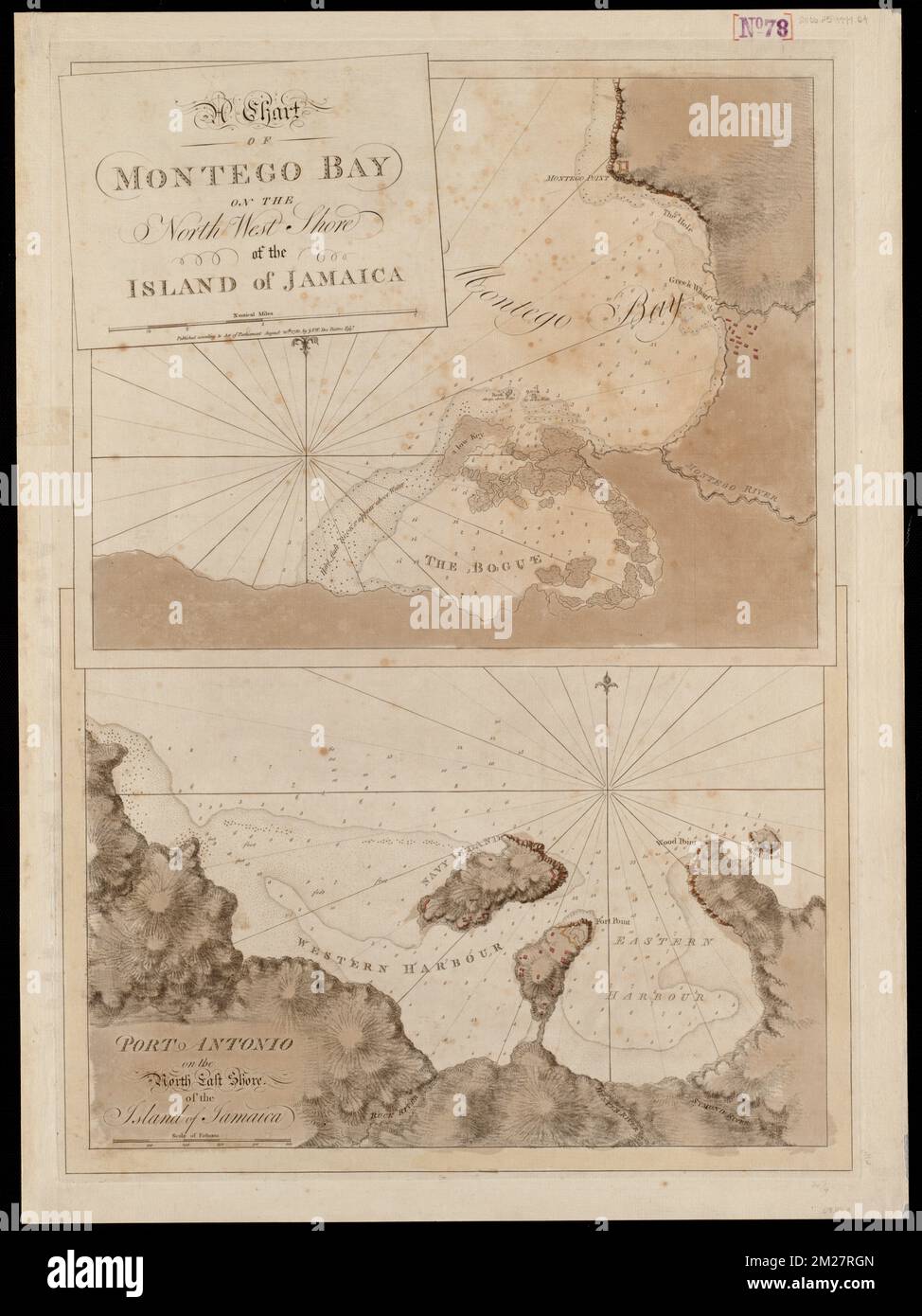 A chart of Montego Bay on the north west shore of the island of Jamaica ...