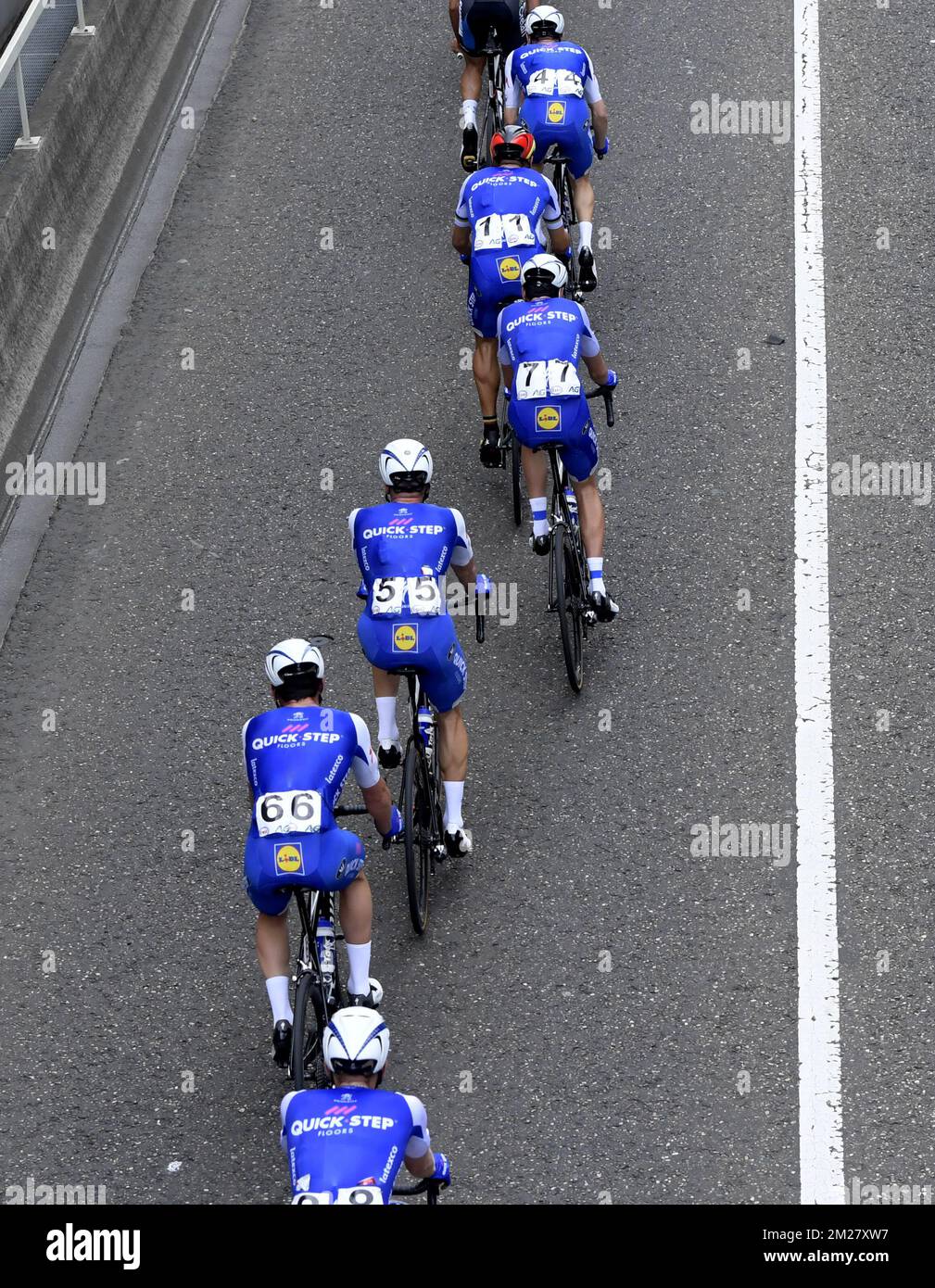Quick-Step Floors riders pictured in action during the men's elite race ...