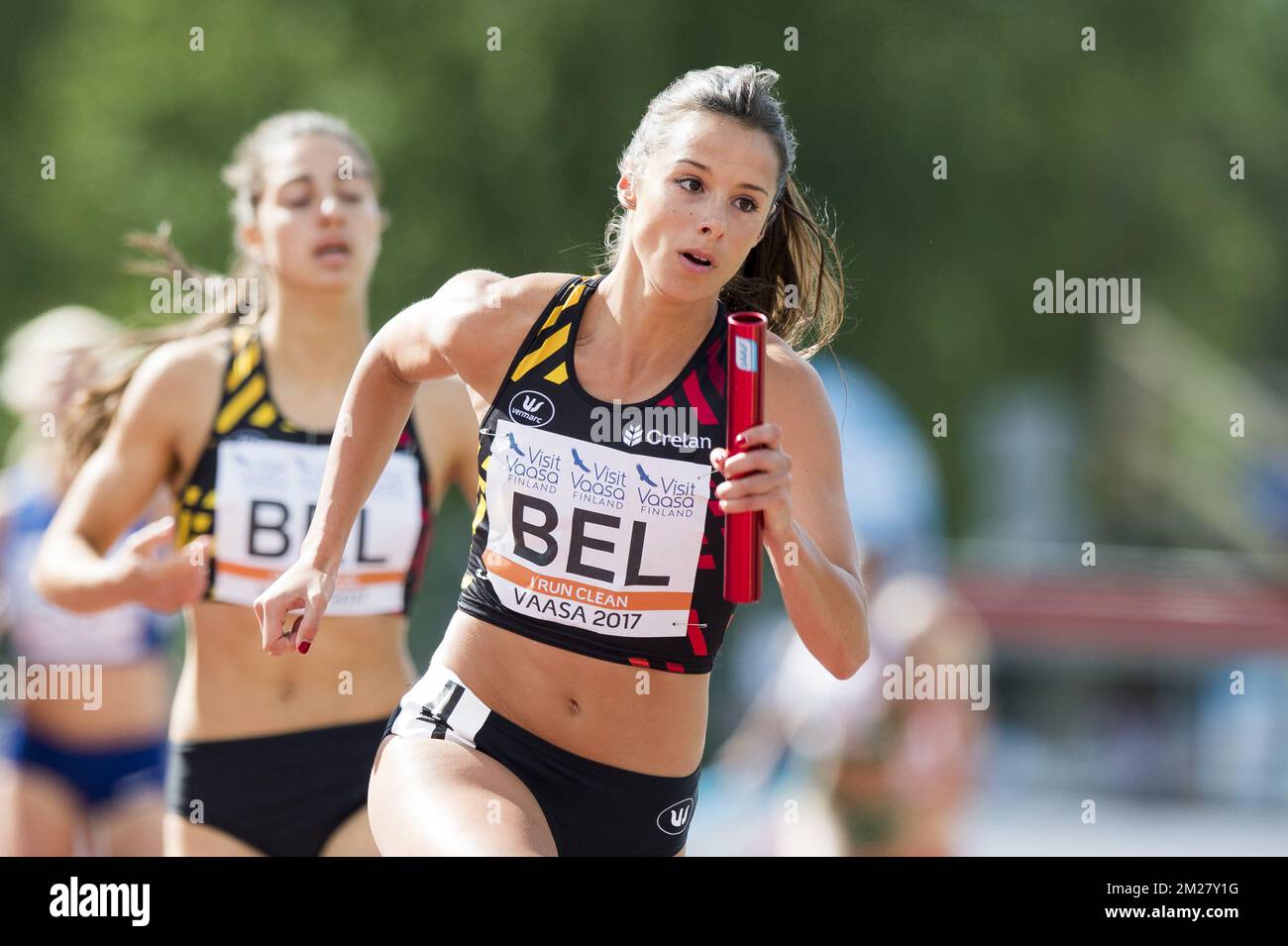 Elise Lasser and Belgian Camille Laus pictured in action during day ...