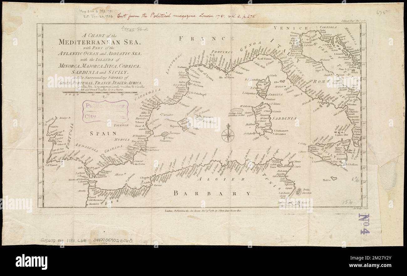 A chart of the Mediterranean Sea, with part of the Atlantic Ocean and ...