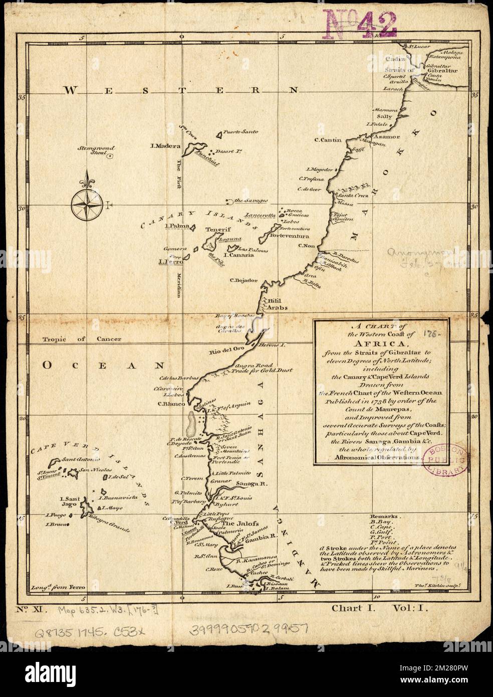 A chart of the western coast of Africa, from the Straits of Gibraltar ...