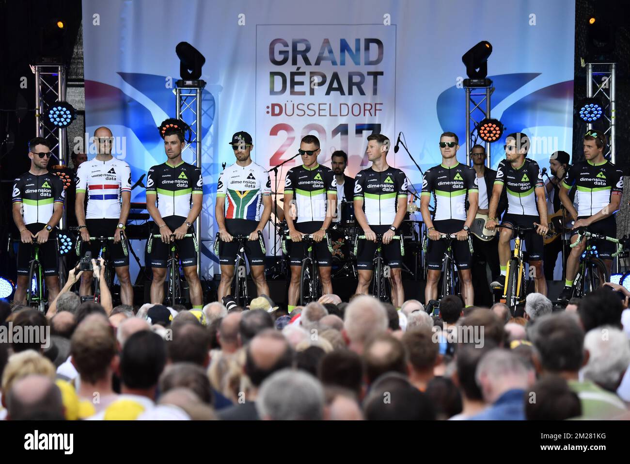 Team Dimension Data riders pictured on the podium at the presentation ...