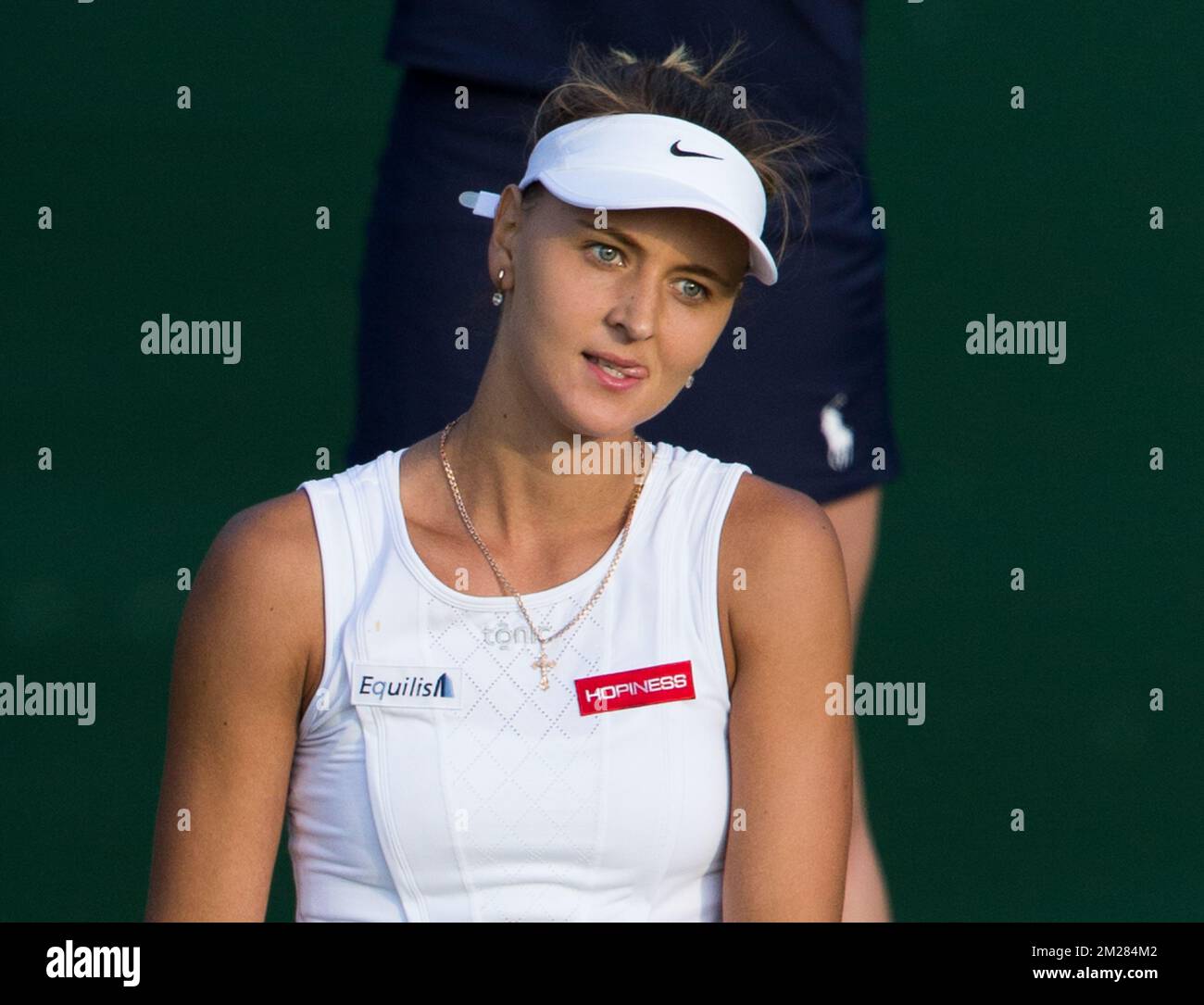 Belgian Maryna Zanevska looks dejected after a first round game of ...