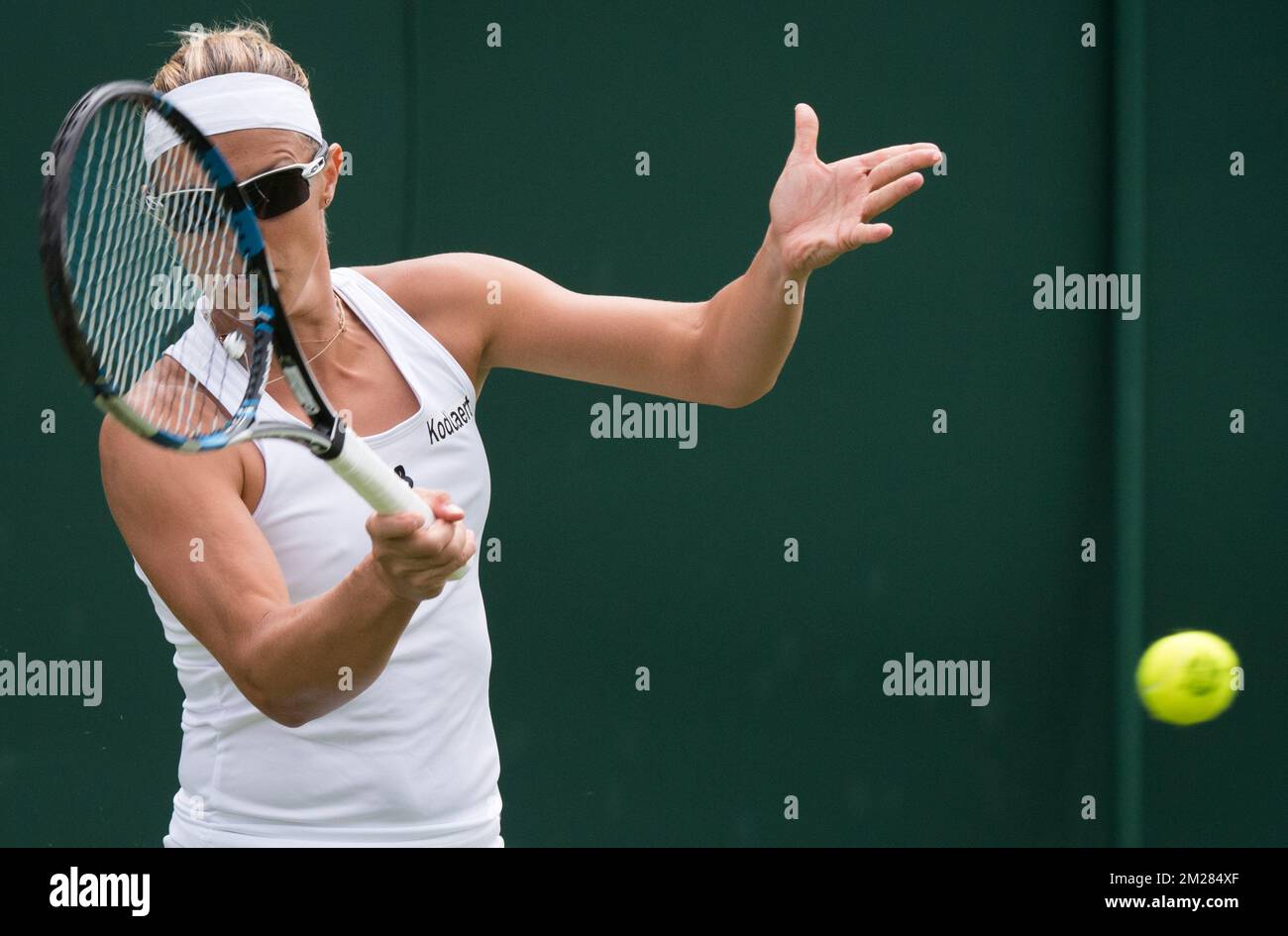 Belgian Kirsten Flipkens pictured in action during a first round game of ladies' singles between ...