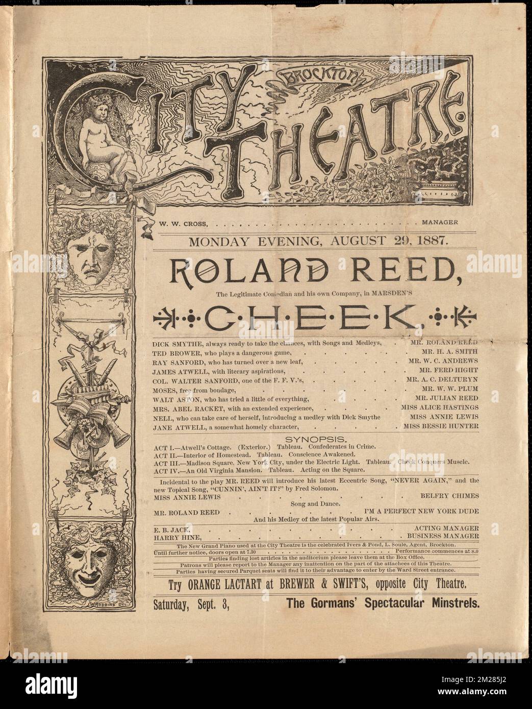 Cheek-Roland Reed Aug 29, 1887 , Entertainment, Brockton Public Library ...