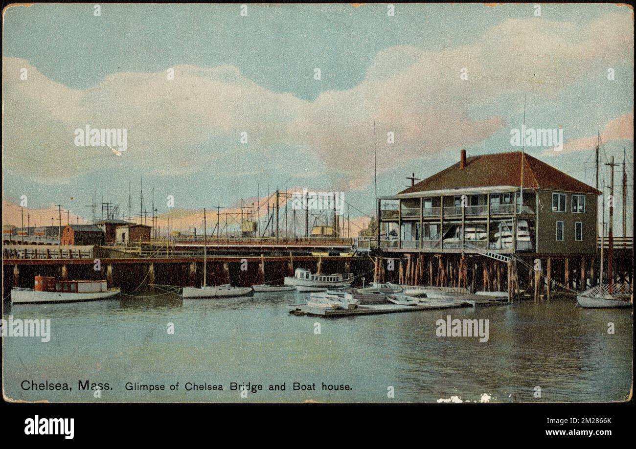 Chelsea, Mass. Glimpse of Chelsea Bridge and boat house , Piers ...