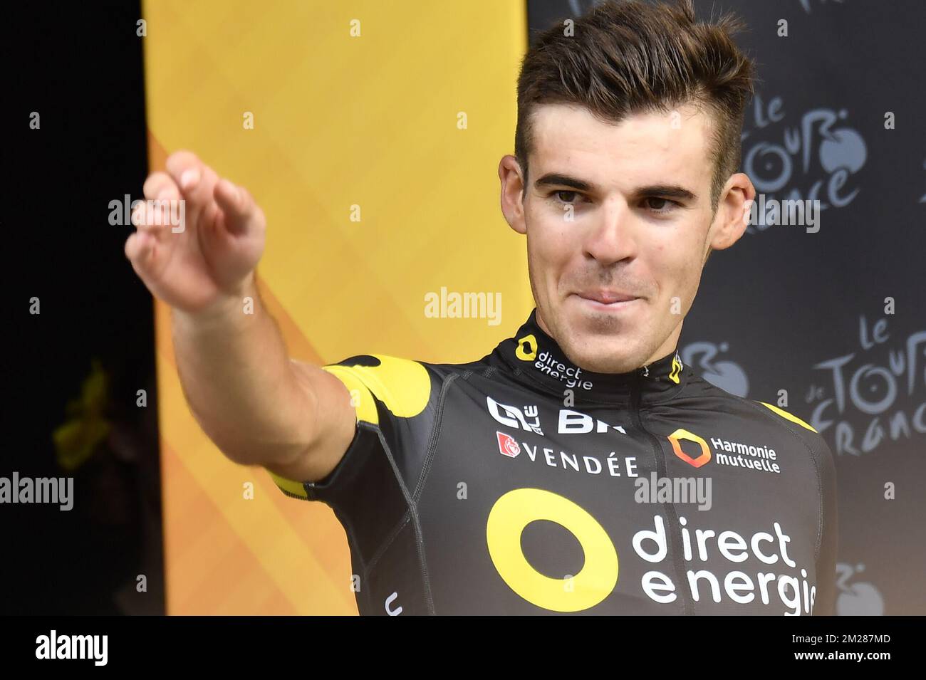 French Lilian Calmejane of Direct Energie celebrates on the podium ...