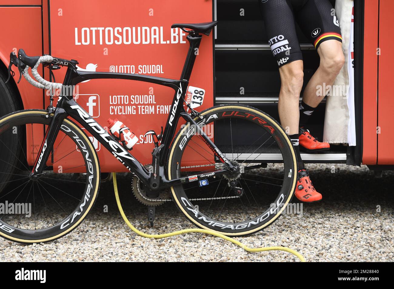 Illustration picture shows the bike of German Marcel Sieberg of Lotto Soudal on the first rest ...