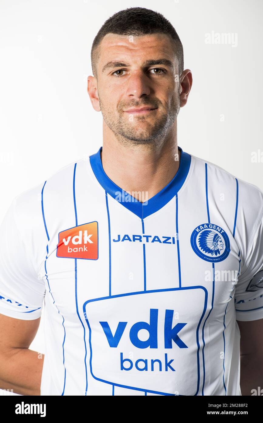 Gent's Stefan Mitrovic poses for photographer at the 2017-2018 season photo shoot of Belgian ...