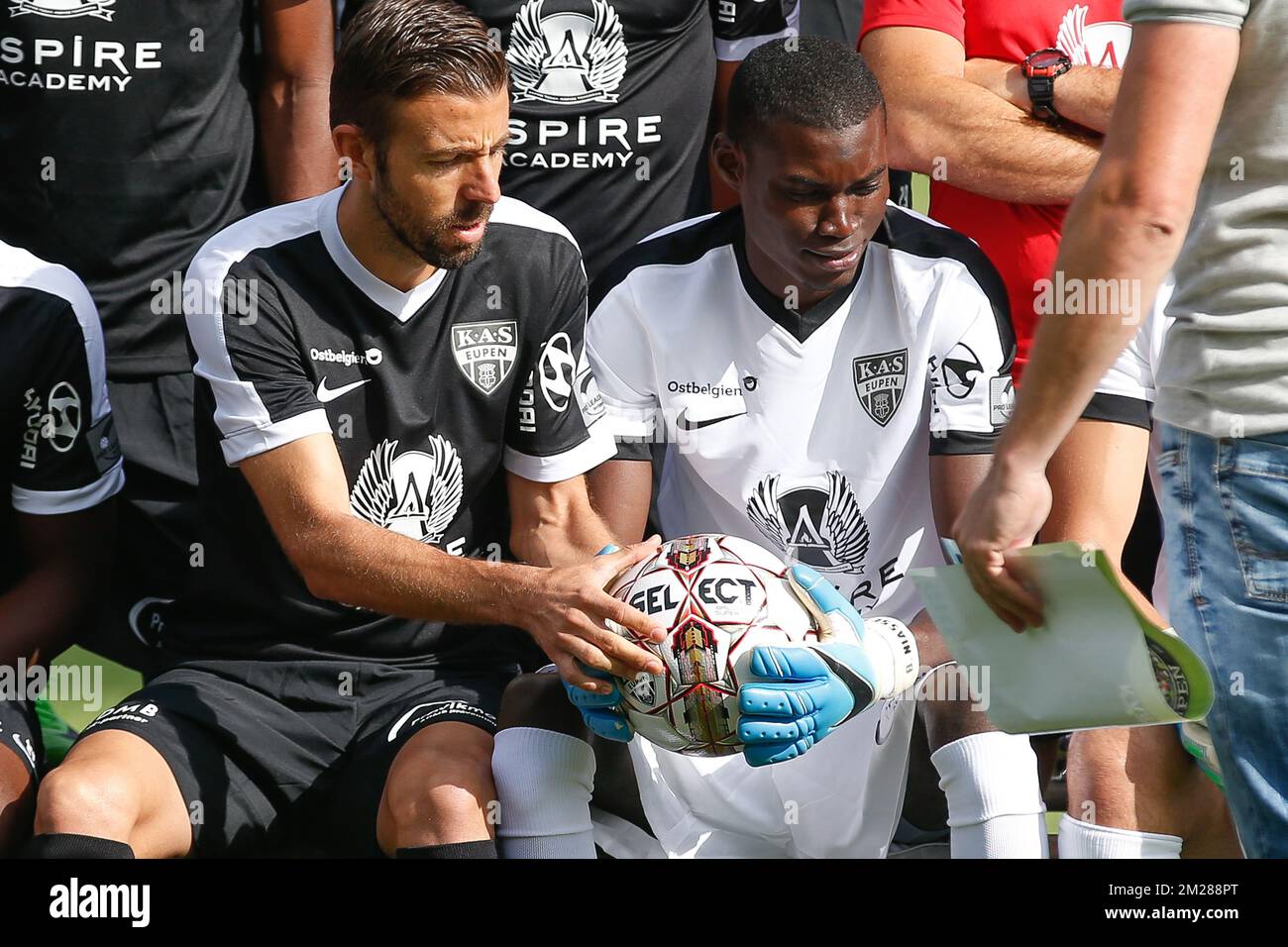 Eupen's Luis Garcia and Eupen's goalkeeper Babacar Niasse pictured ...