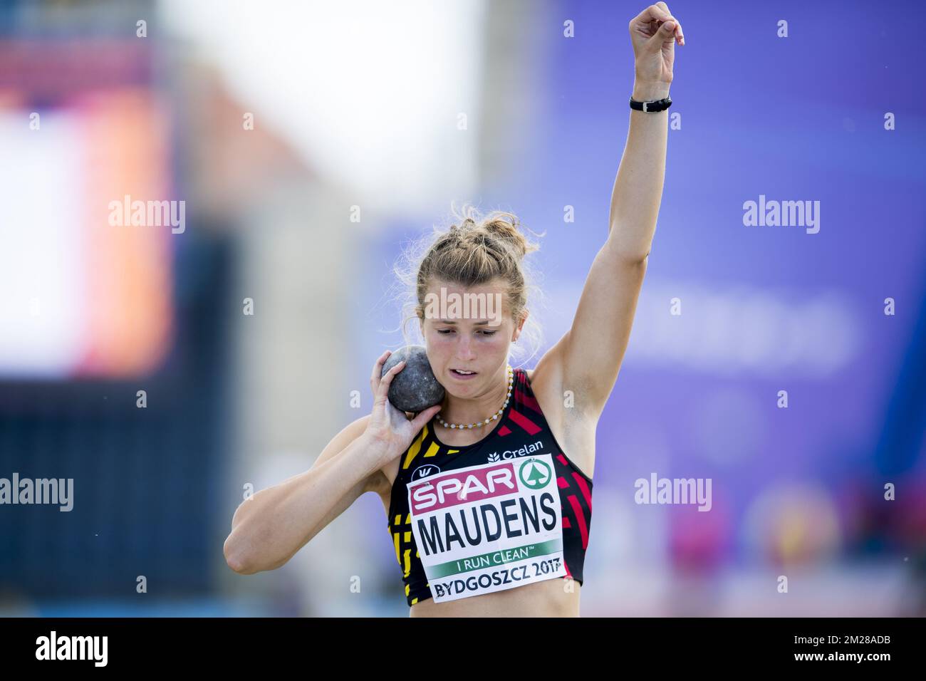Athlete Hanne Maudens pictured in action during the shot put event of ...