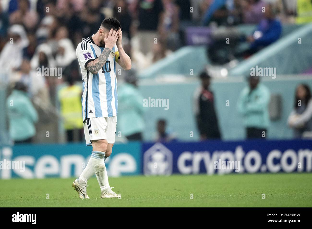 Lionel Messi of Argentina celebrates after the 3-0 win during the FIFA ...