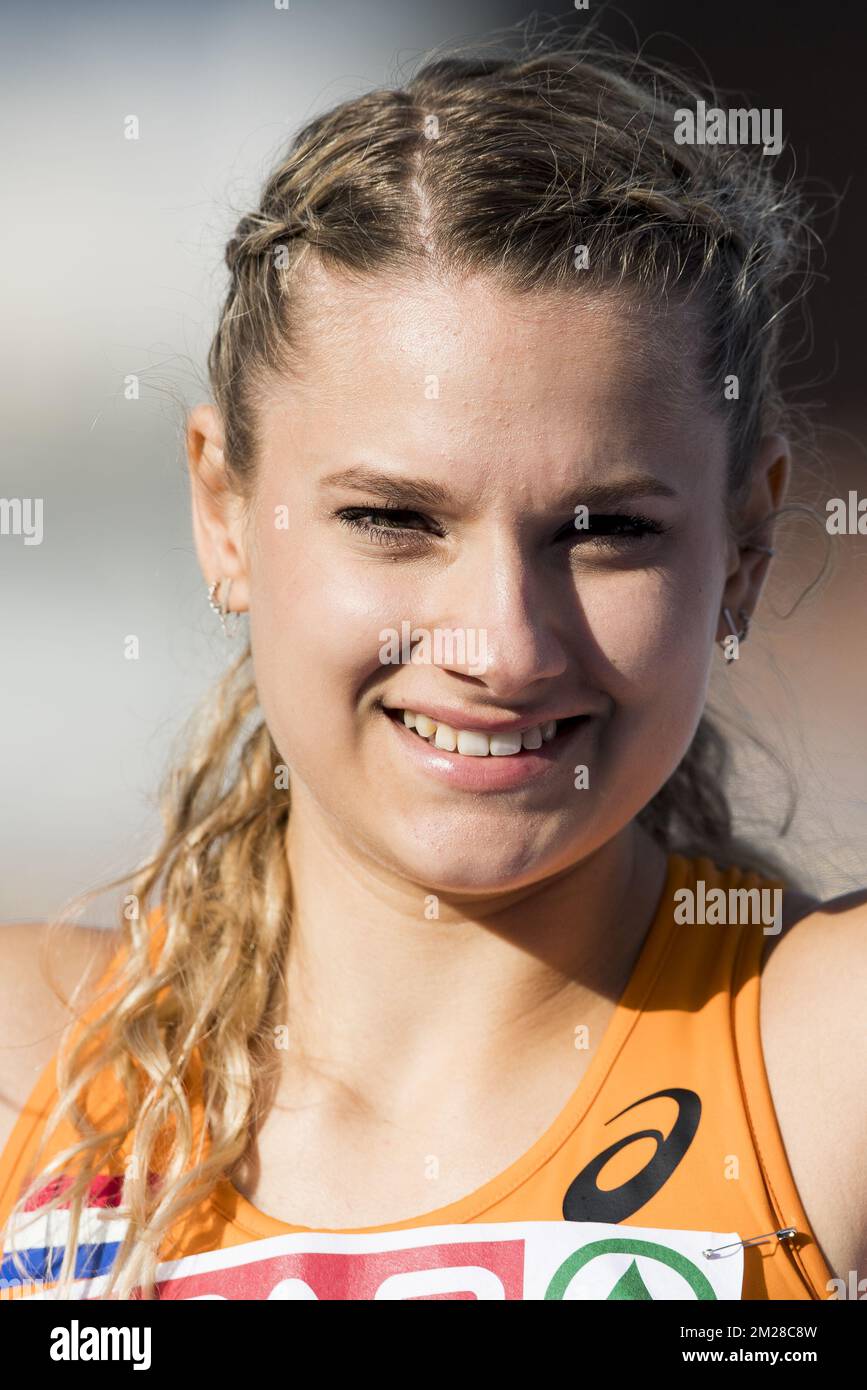 Dutch Laura De Witte celebrates after winning the bronze medal at the ...