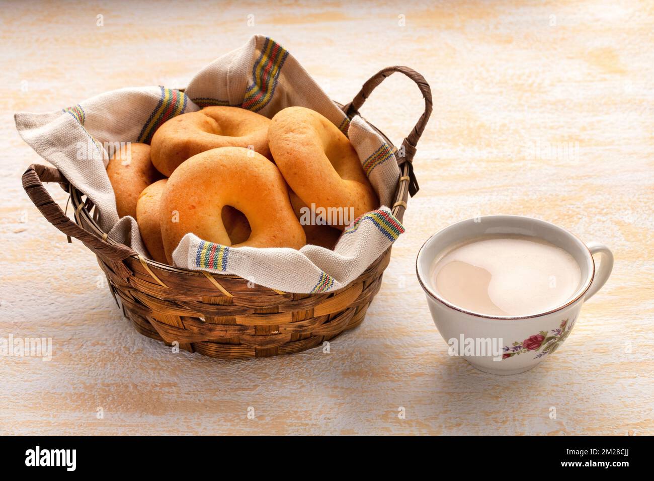 Pandequeso with coffee drink, traditional Colombian breakfast Stock ...