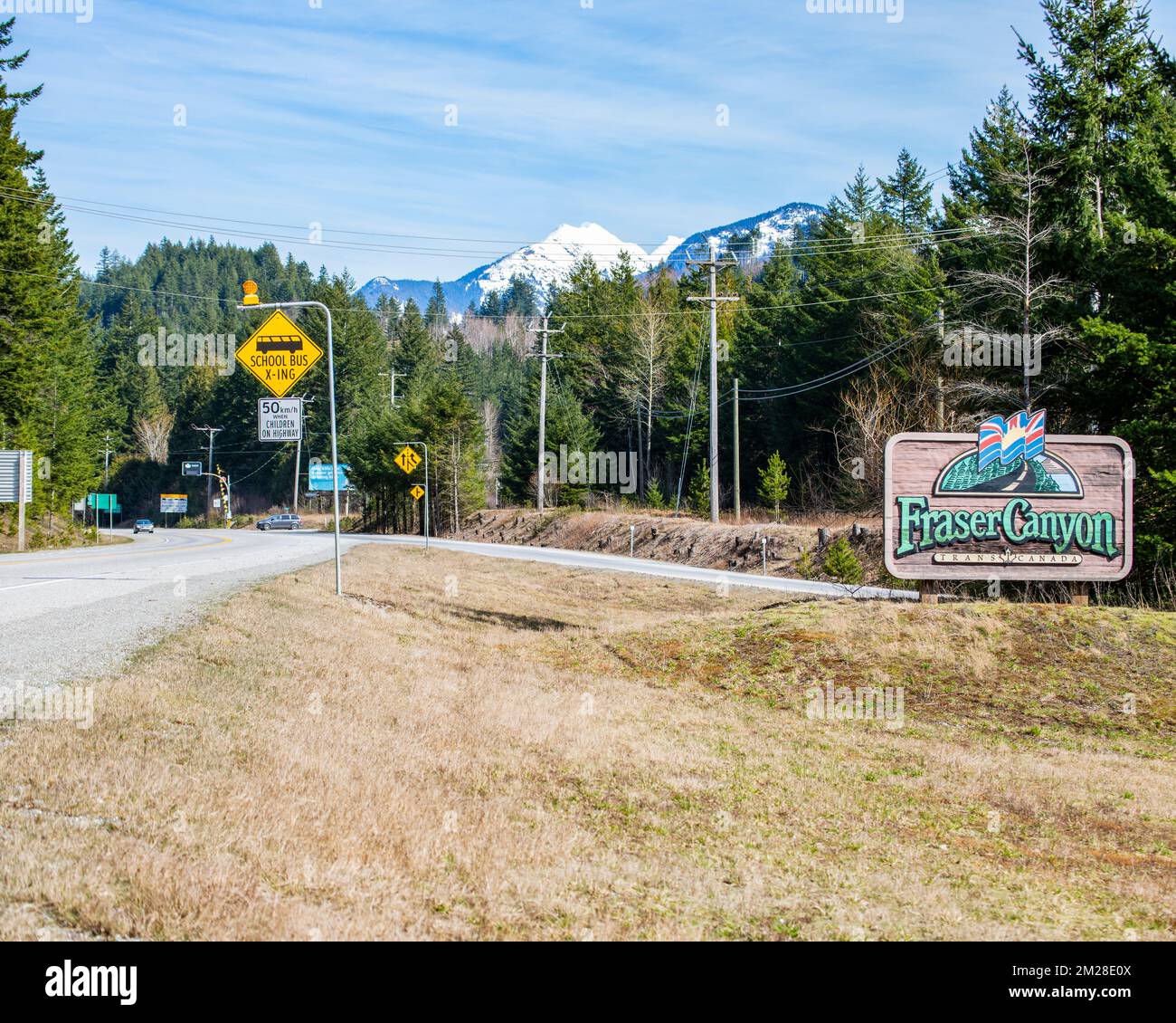 Fraser Canyon sign at the entrance to the Trans Canada Highway in Hope ...