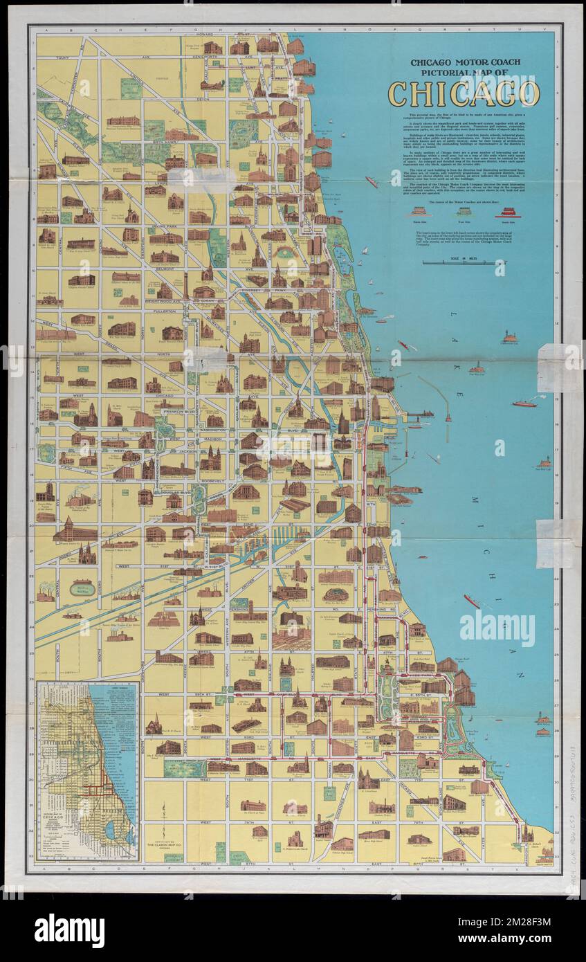Chicago motor coach pictorial map of Chicago , Chicago Ill., Maps, Bus ...