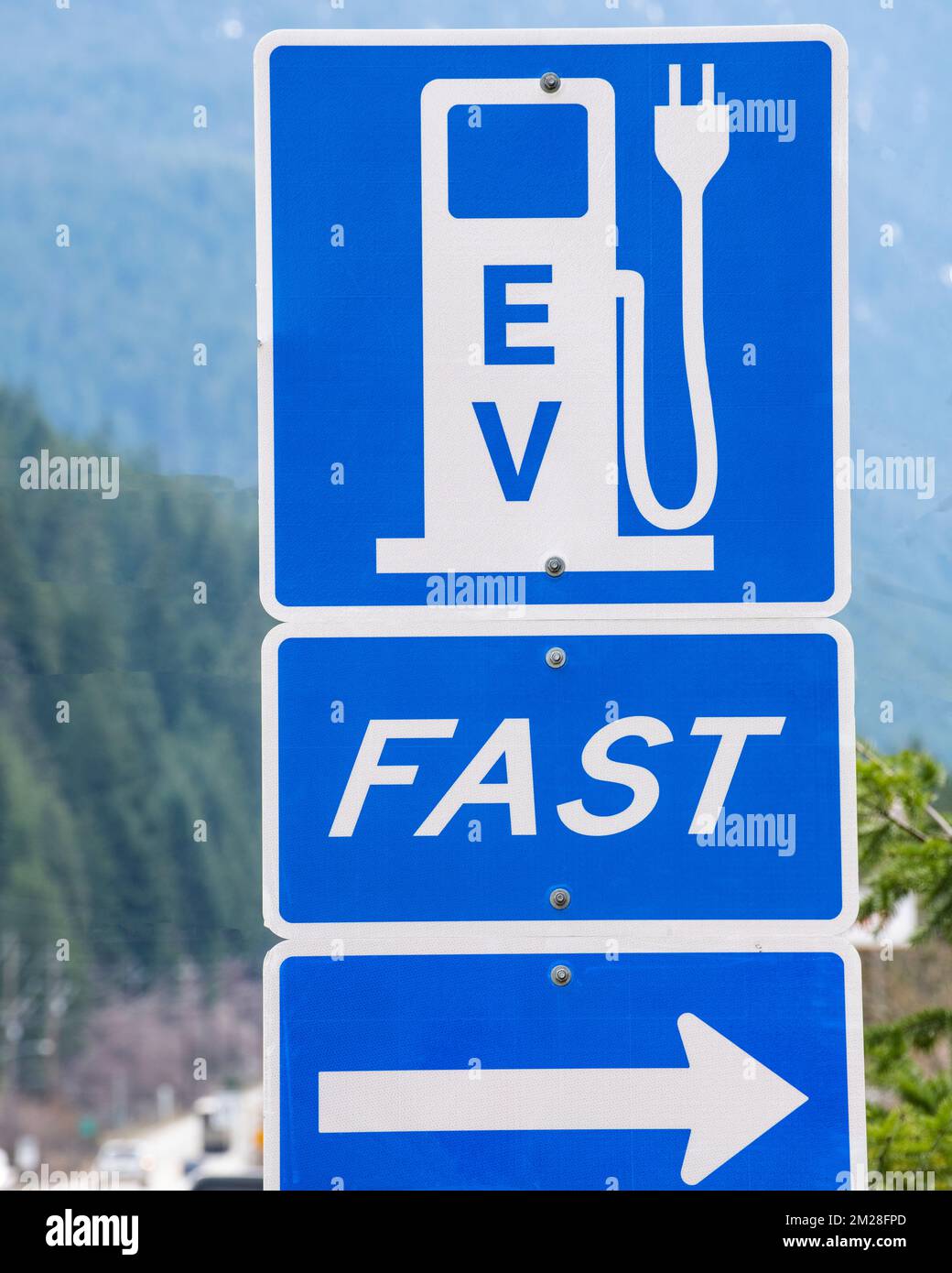 Electric vehicles charging station sign in North Bend, British Columbia ...