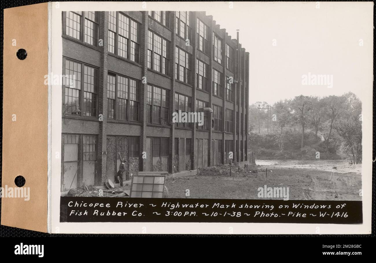 Chicopee River, high water mark showing on windows of Fisk Rubber Co ...