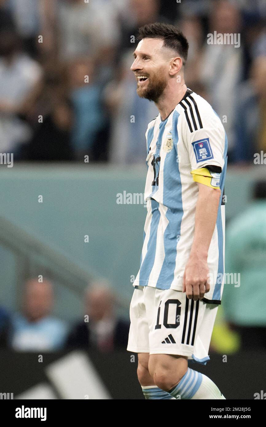 Lionel Messi of Argentina celebrates after the 3-0 win during the FIFA ...