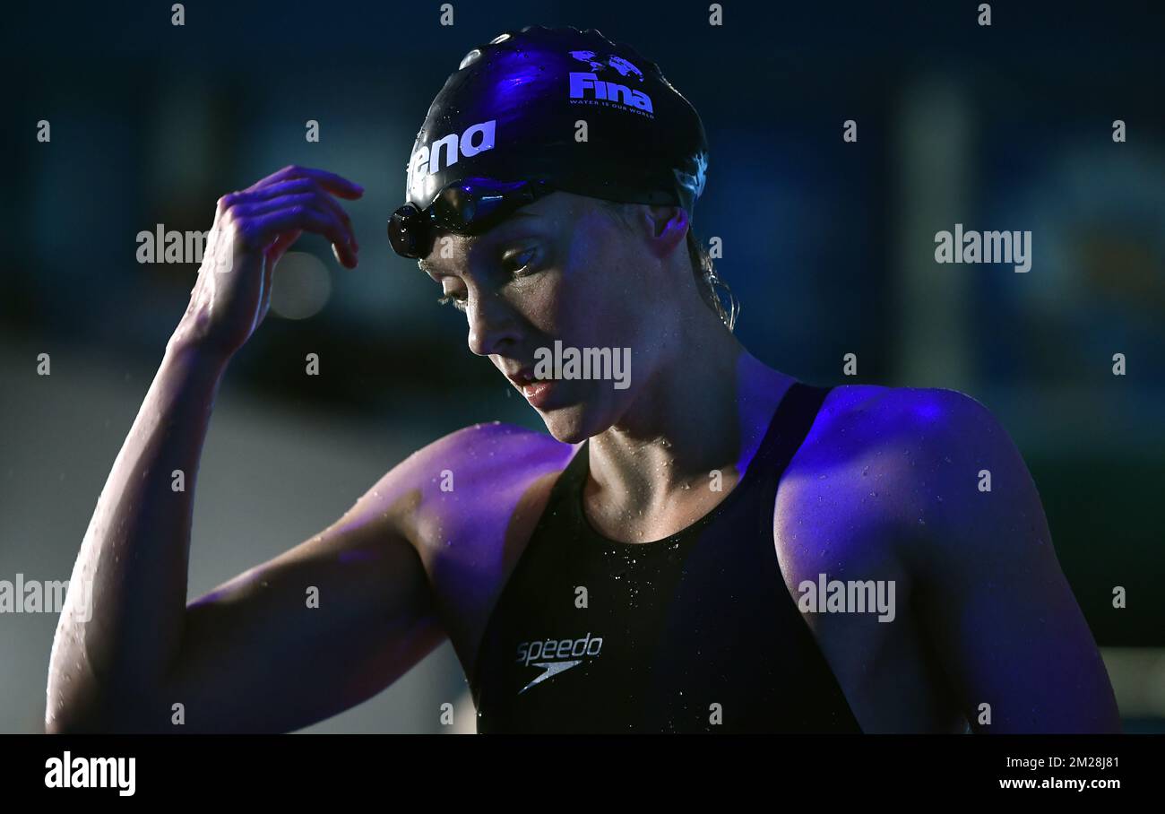Belgian swimmer Kimberly Buys looks dejected after the semifinal of the ...