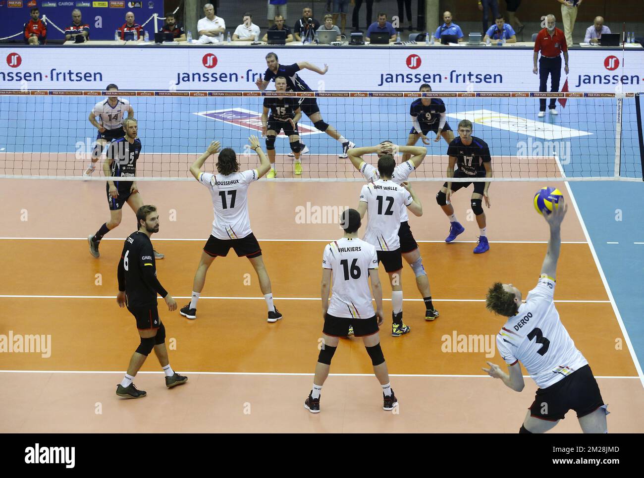 Red Dragons' Sam Deroo serves during a World Cup 2018 qualifying game ...