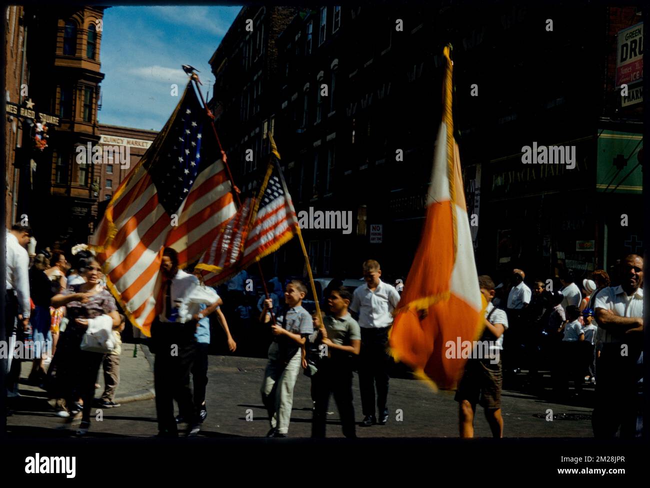 Children carrying flags in parade, Boston , Parades & processions, Flag ...