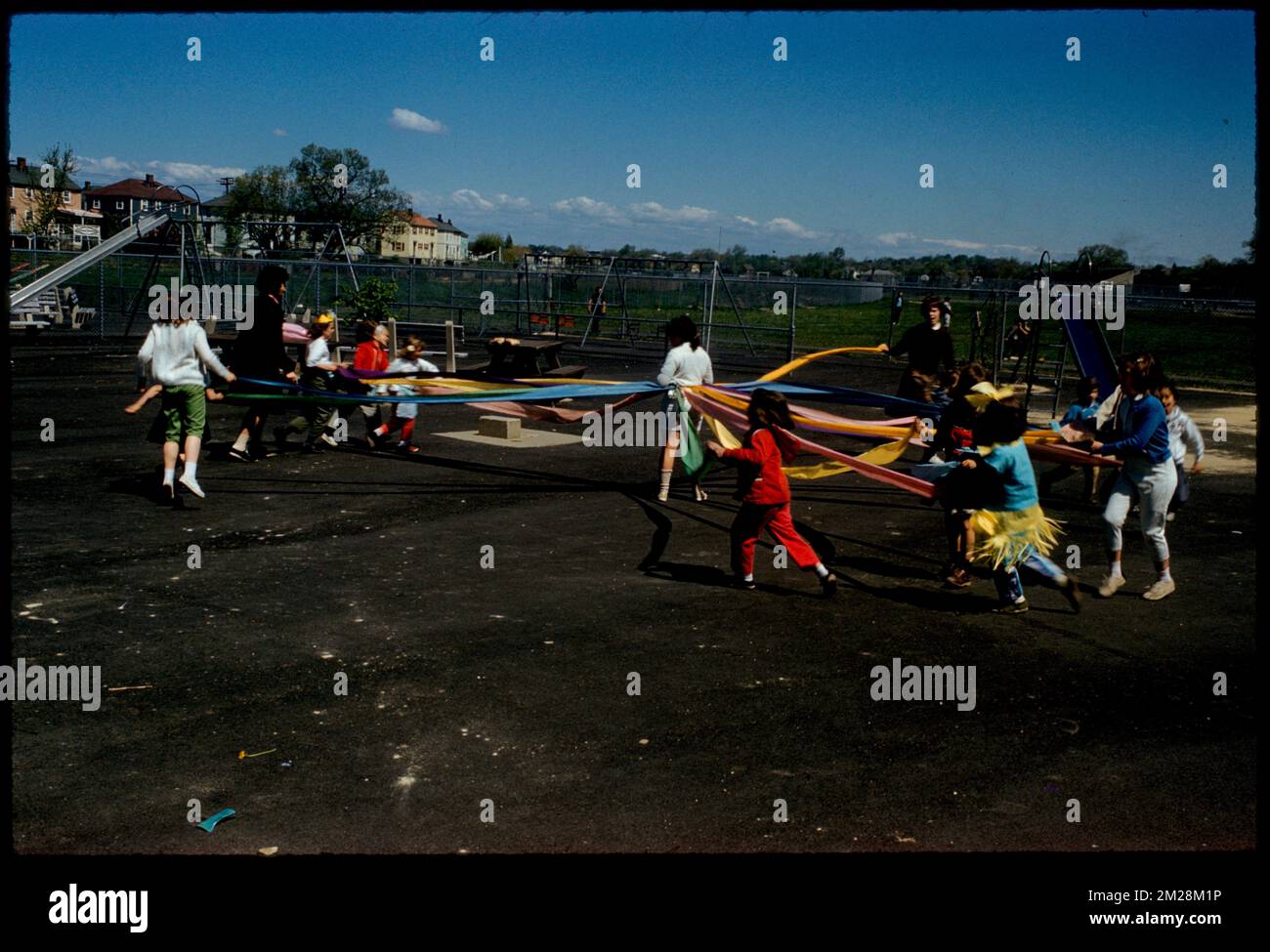 Children playing with ribbons, Dilboy Stadium, Somerville ...