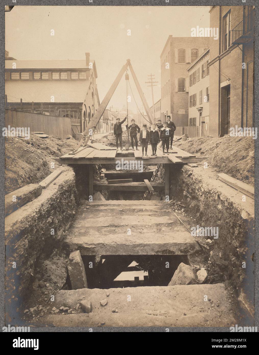 Children standing on scaffold over water , Boys, Waterways ...