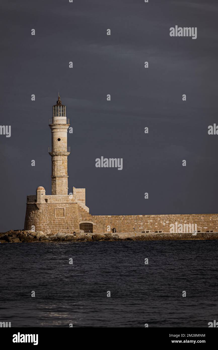 Lighthouse in Chania, Souda Bay in Crete, Greece Stock Photo - Alamy