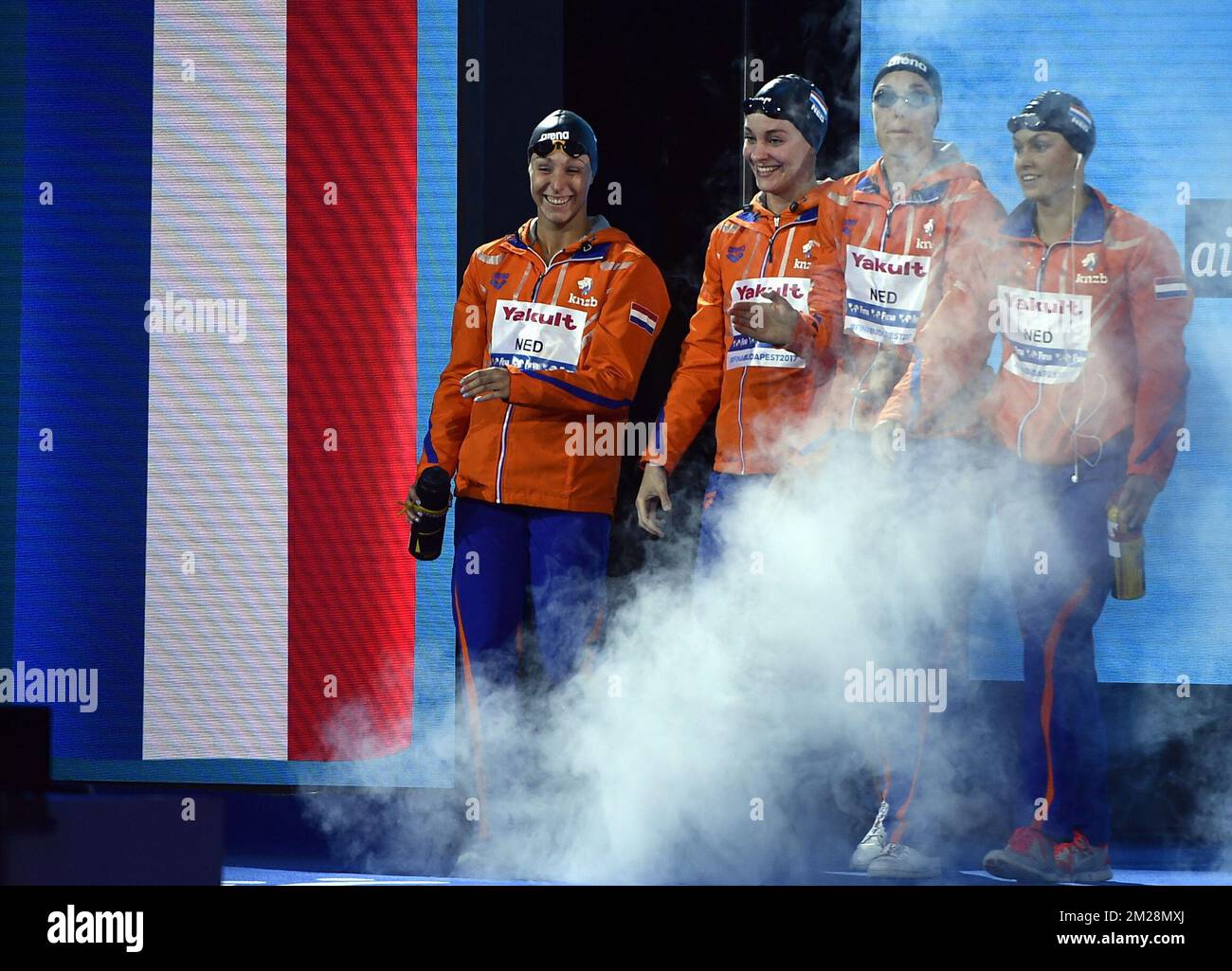 Dutch relay team pictured before the women's 4x200m freestyle final on ...
