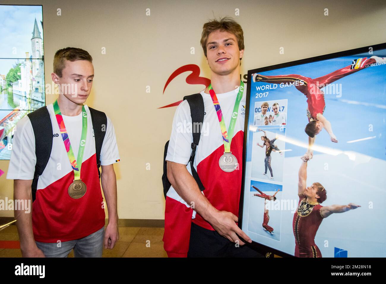 Killian Goffaux and Belgian acrobatic gymnast Robin Casse pose for the ...
